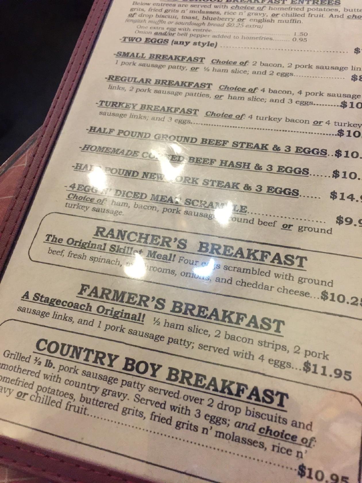 Menu at Stagecoach Restaurant, Sacramento, Florin Rd