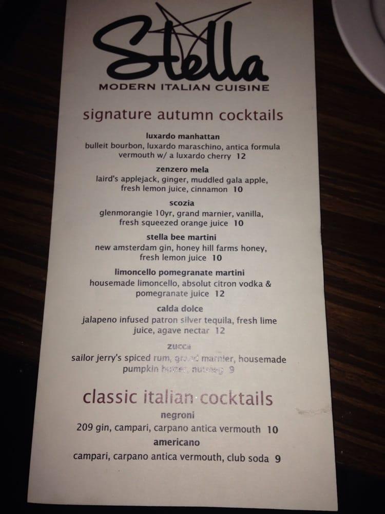 Carta del pub y bar Stella Modern Italian Cuisine, Oklahoma City