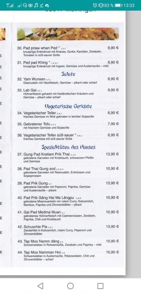 Menu at Thai Imm Arroy Thailändische Spezialitäten restaurant, Meiningen