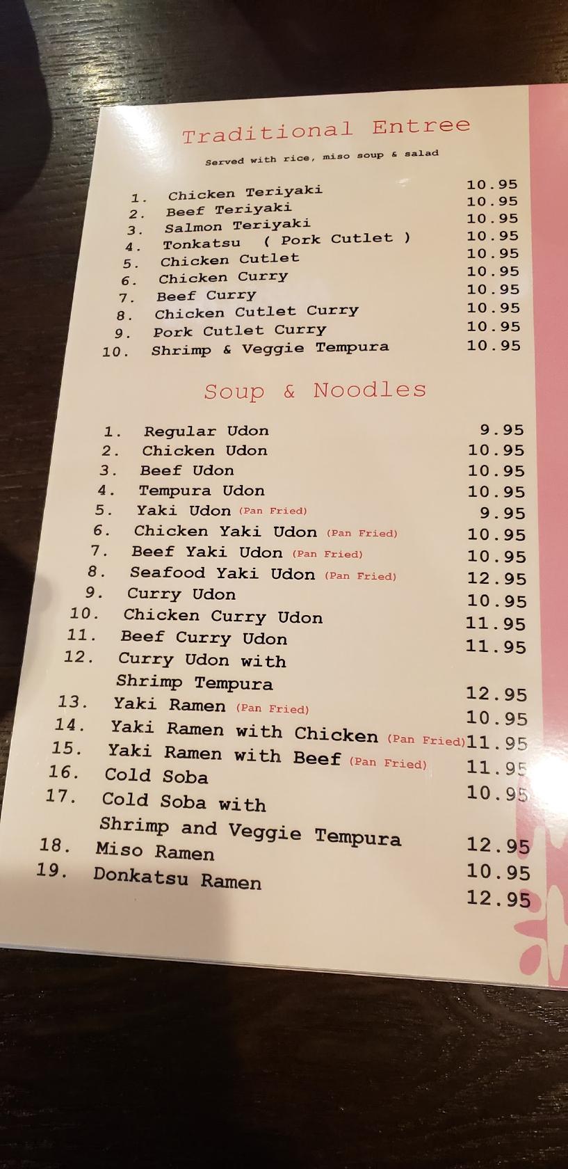 Menu at Vanilla Fish restaurant, Chino Hills