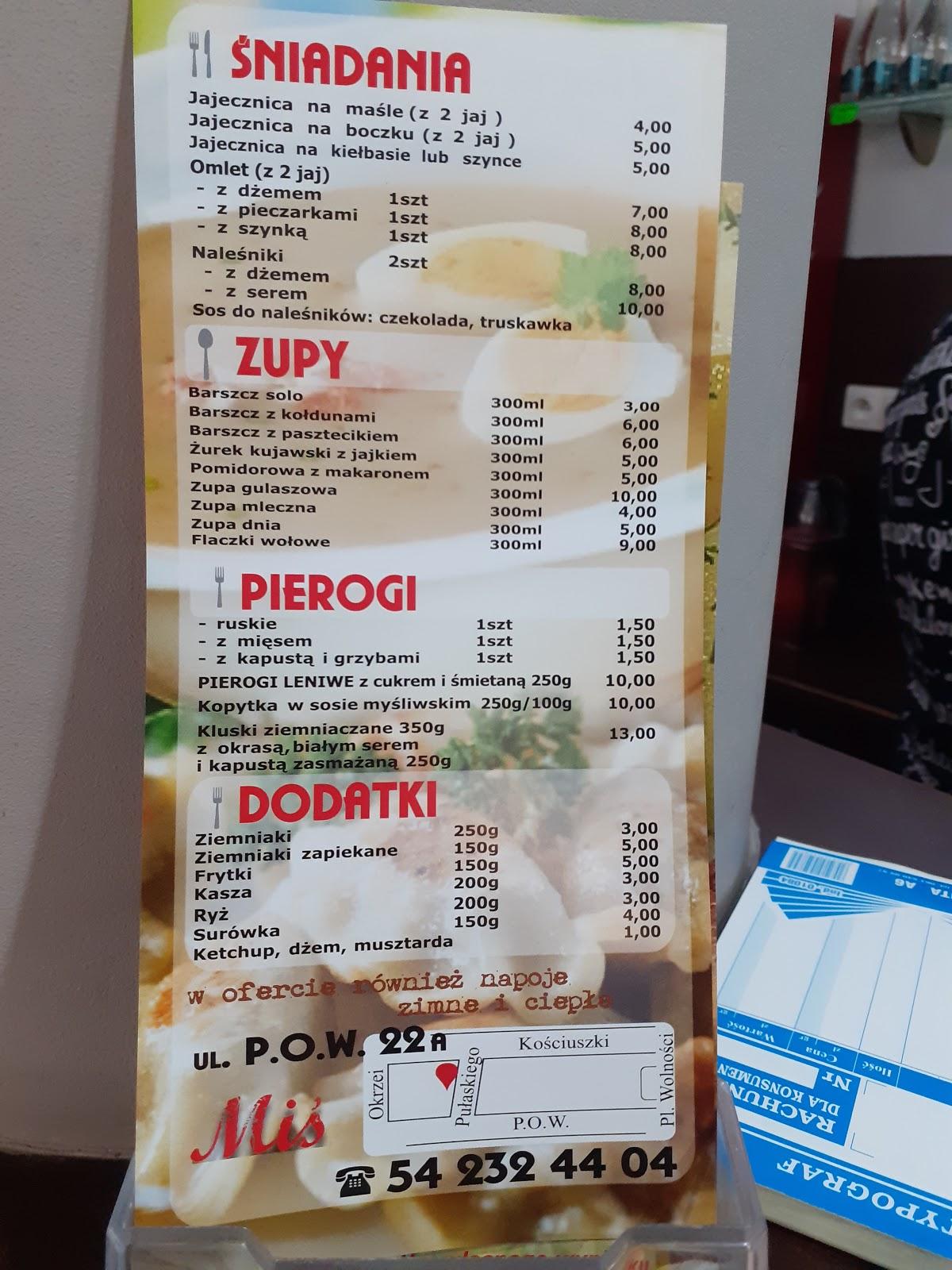 Menu at Bar Mleczny Miś, Wloclawek