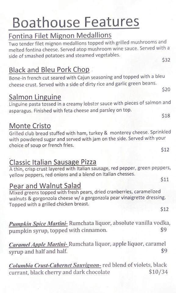 Menu at Boathouse Restaurant, Winona Lake