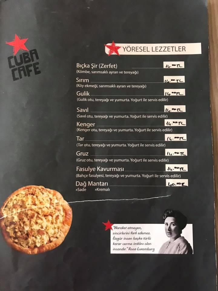 Menu at Cuba Bistro Cafe, Ovacık