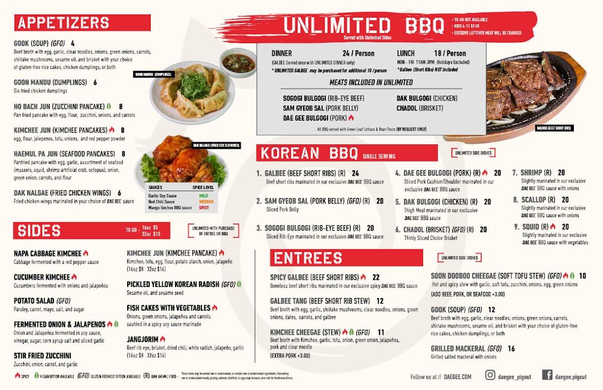 Menu at DAE GEE KOREAN BBQ, Aurora, S Havana St Unit 1