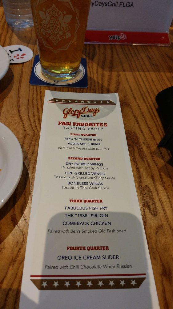 Menu at Glory Days Grill pub & bar, Tallahassee