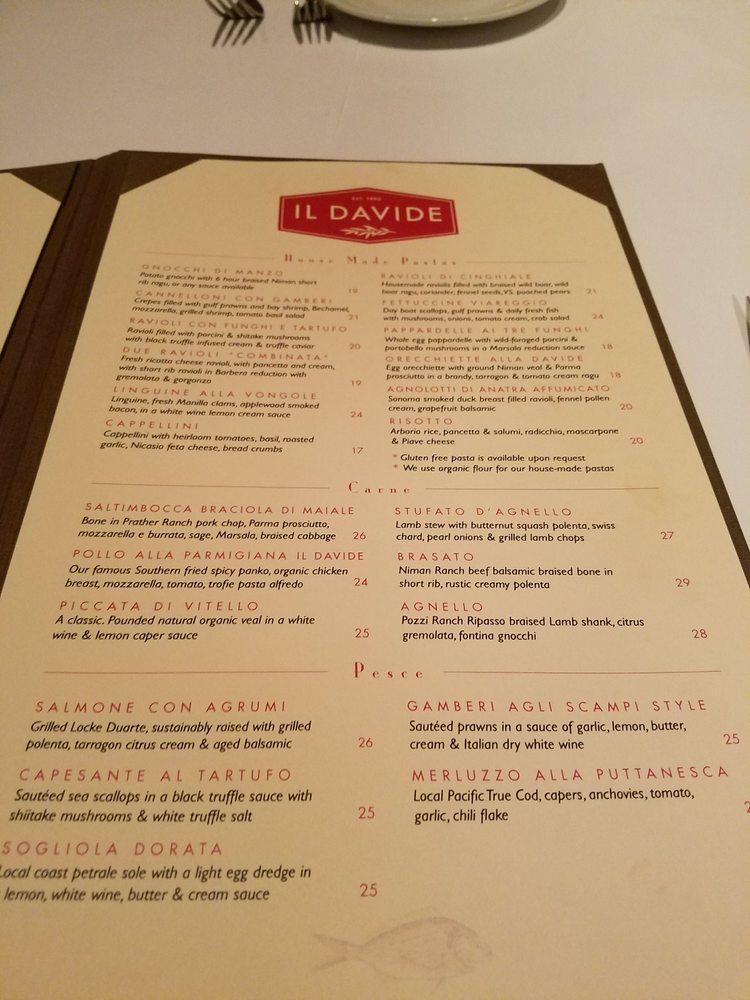 Menu at Il Davide pub & bar, San Rafael