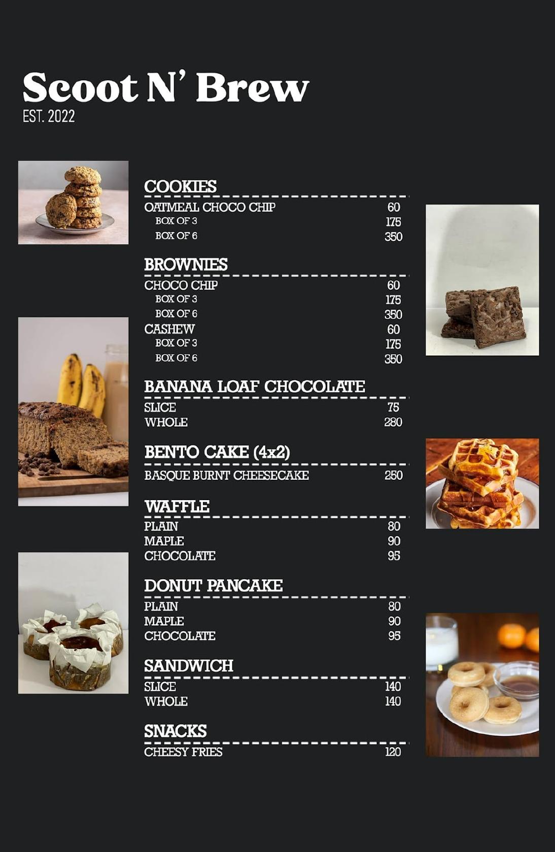 Menu at Scoot N' Brew cafe, Parañaque