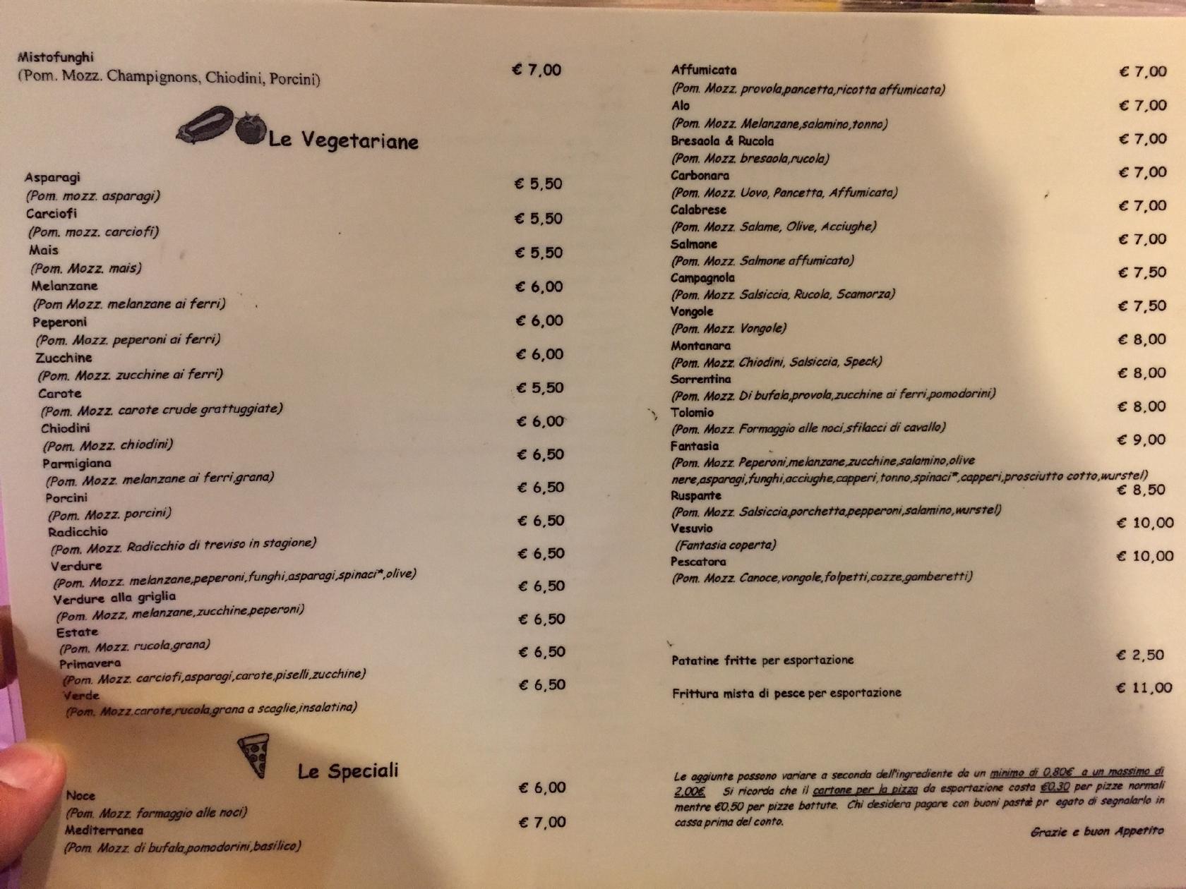 Menu da Al Ponte ristorante, Oriago