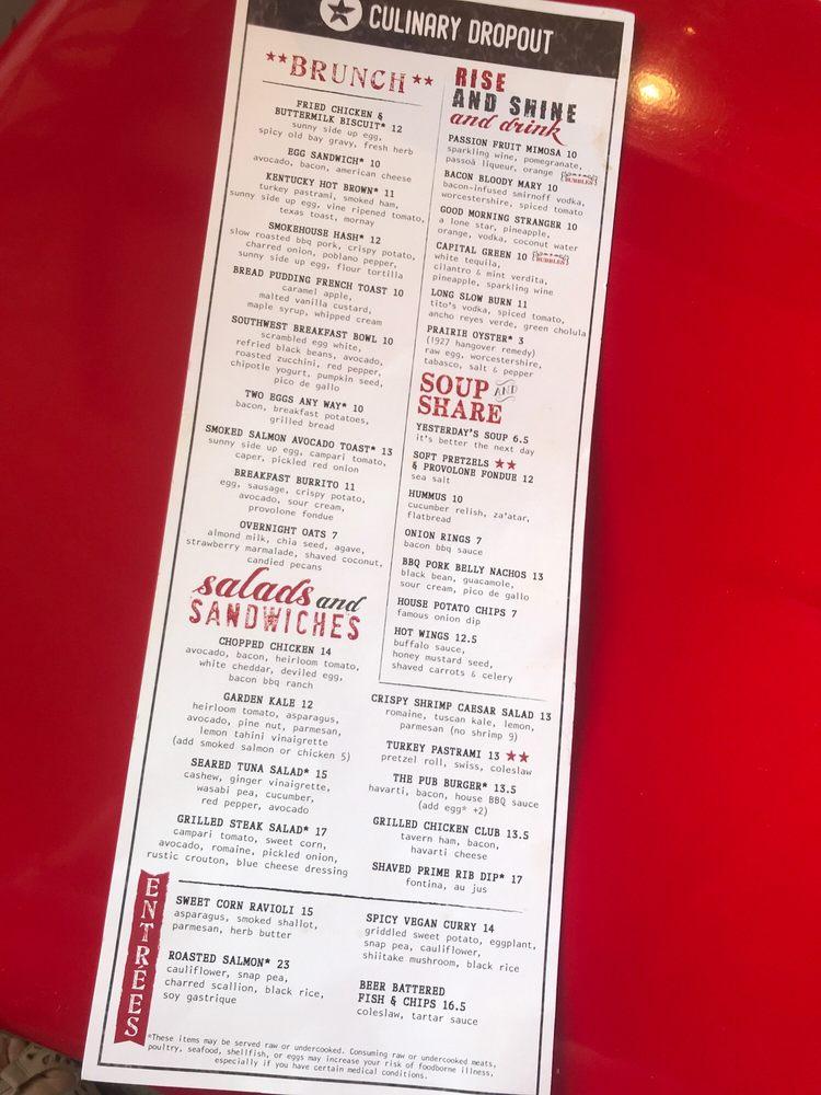 Menu at Culinary Dropout restaurant, Gilbert