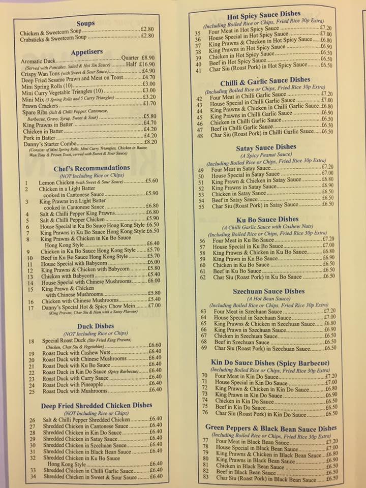 Menu at Danny's Kitchen fast food, Gateshead