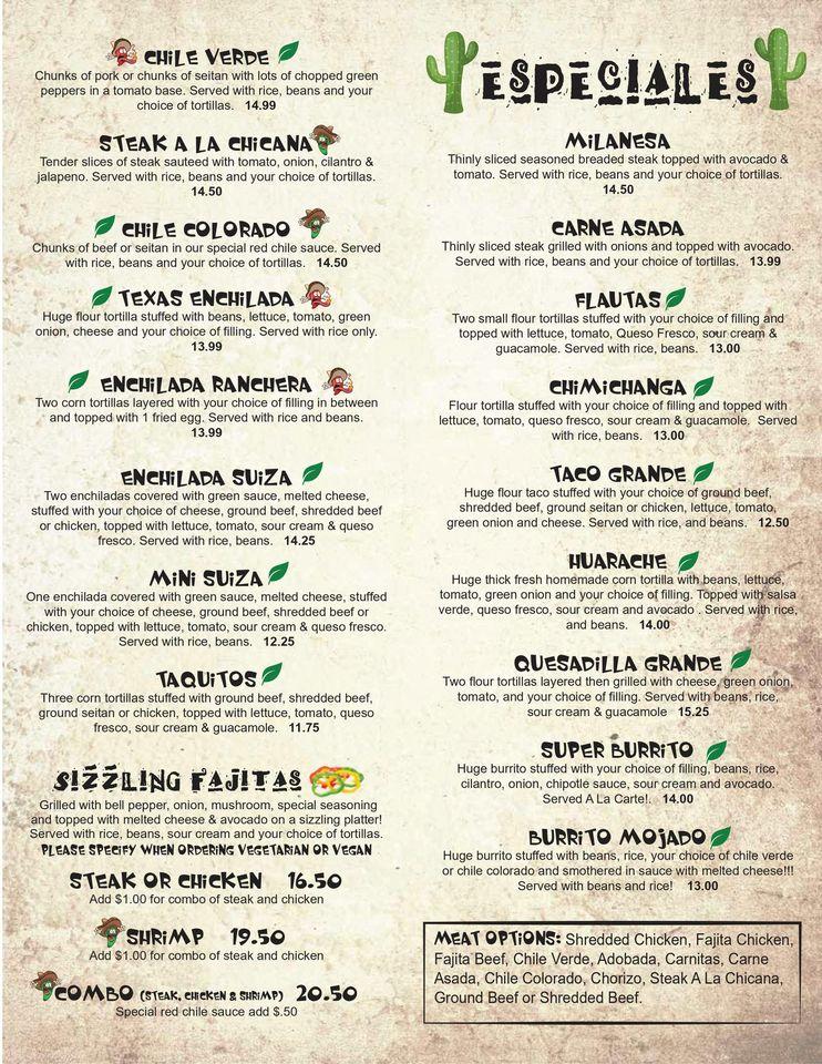Menu at El Zarape Restaurant, Yuba City