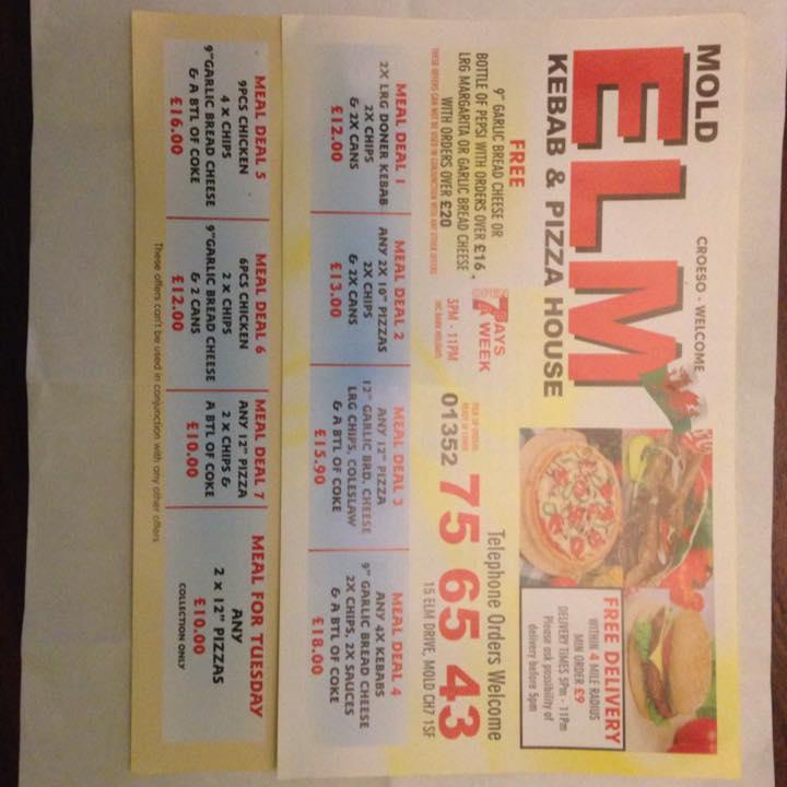 Menu at Elm Kebab & Pizza House pizzeria, Mold