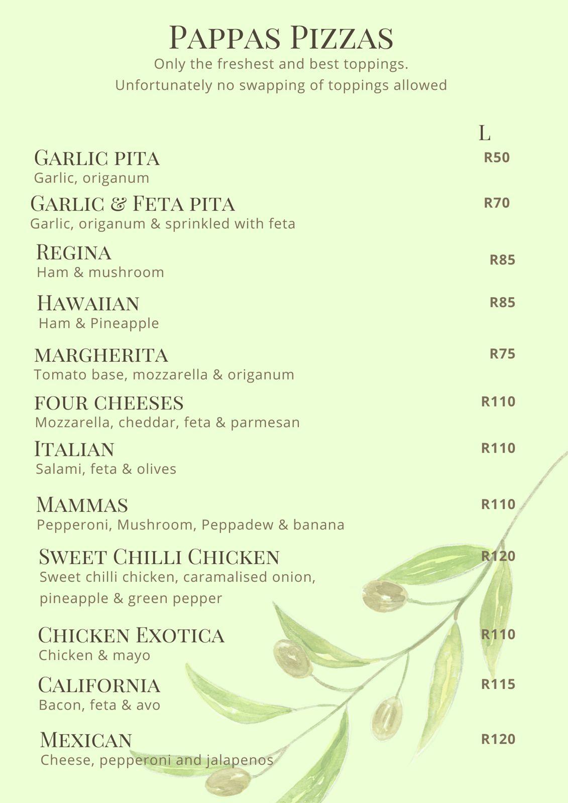 Menu at Pappas Grill & Pizzeria, Wellington