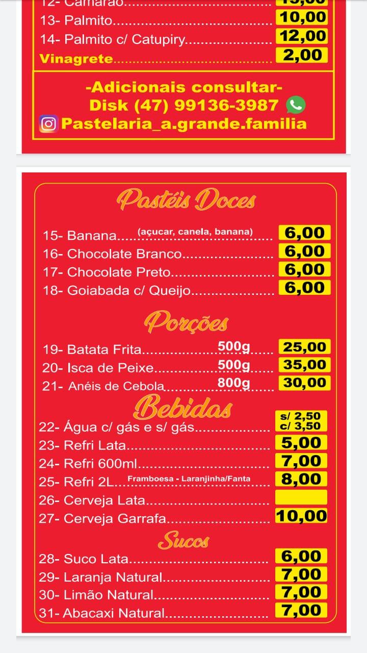 Menu at Pastelaria A Grande Família restaurant, Piçarras