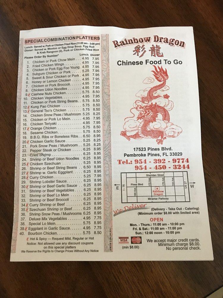 Menu at Rainbow Dragon restaurant, Pembroke Pines