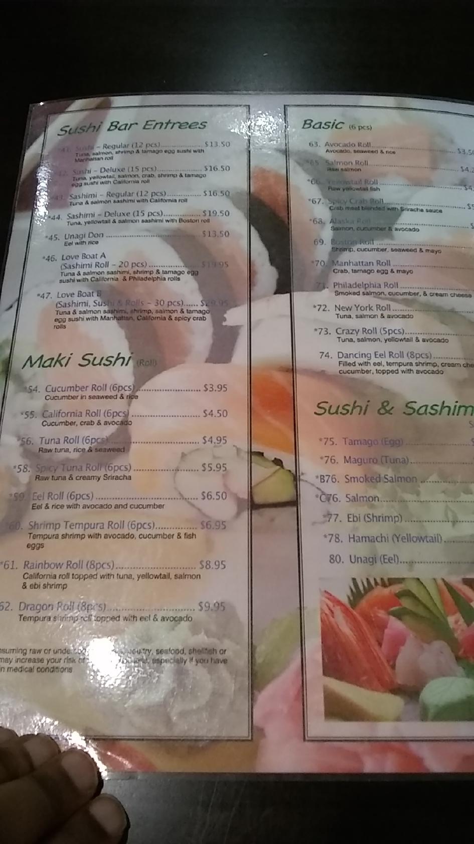 Menu at Sakura Fusion restaurant, Lake City