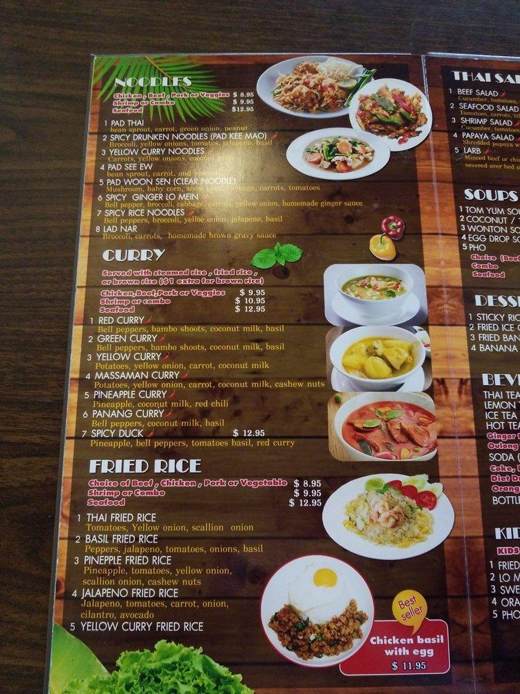 Menu at Thai Ginger restaurant, Lowell