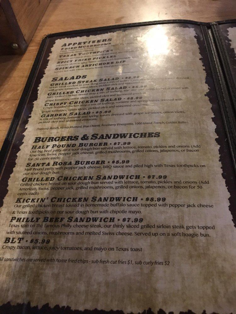 Menu at Three Hearts Steakhouse, Vernon