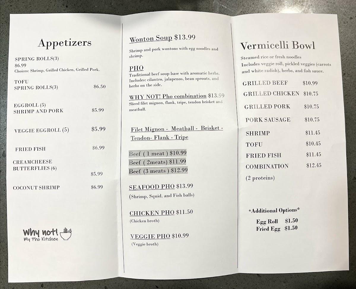 Menu at Why Not My Thai Kitchen restaurant, Yakima