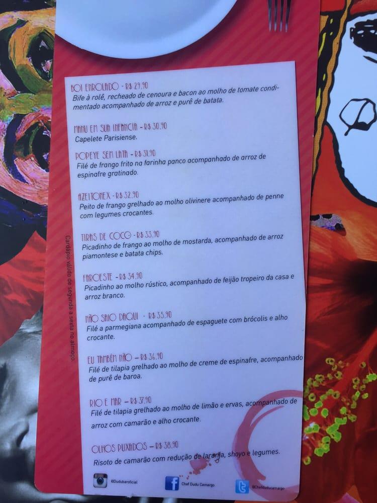 Menu em Dudu Bar, Brasília, Asa Sul Q 4 Bl A