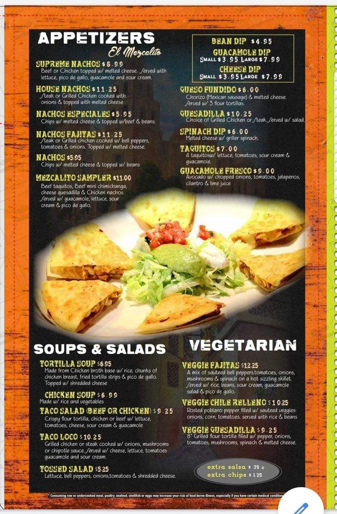 Menu at El Mezcalito Mexican Grill restaurant, Palm Bay