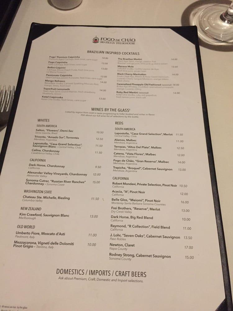 Carta de Fogo de Chão Brazilian Steakhouse, San Diego