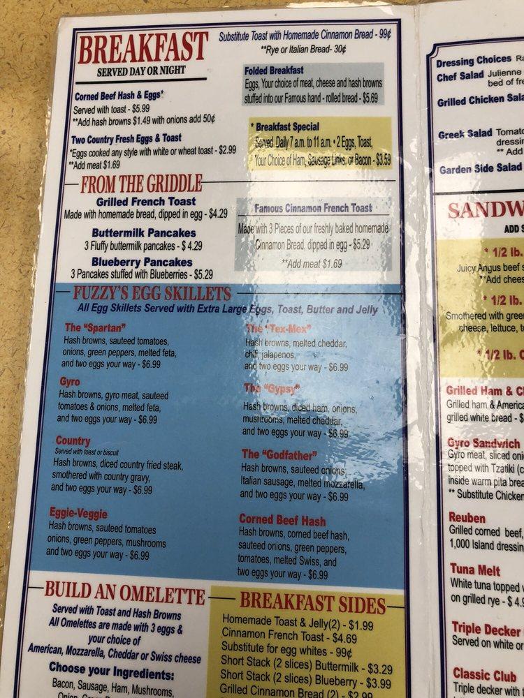Menu at Fuzzy's Restaurant, Saginaw