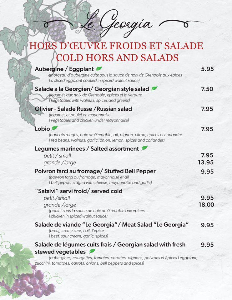 Menu at Georgia Restaurant, Montréal