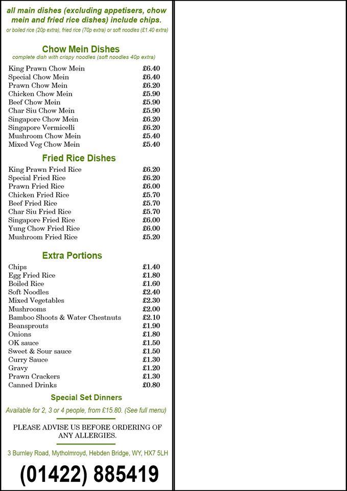 Menu at Golden Fish fast food, Hebden Bridge