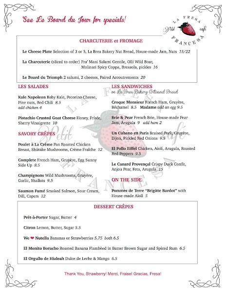 Menu at La Fresa Francesa pub & bar, Hialeah