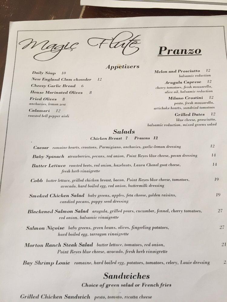 Menu at Magic Flute Restaurant, San Francisco