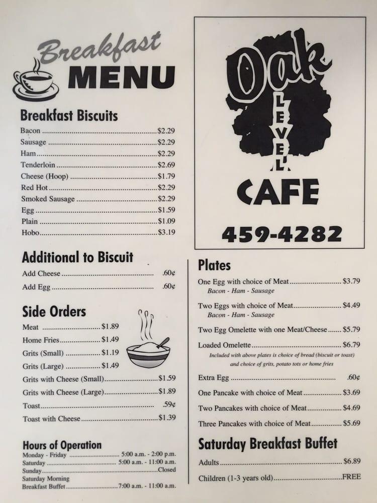 Menu at Oak Level Cafe, Rocky Mount