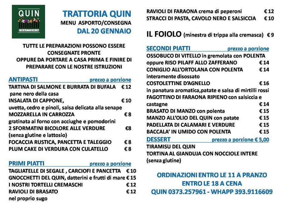 Menu da Quin ristorante, Crema