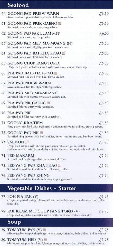 Menu at Ruen Thai Restaurant, Carlisle