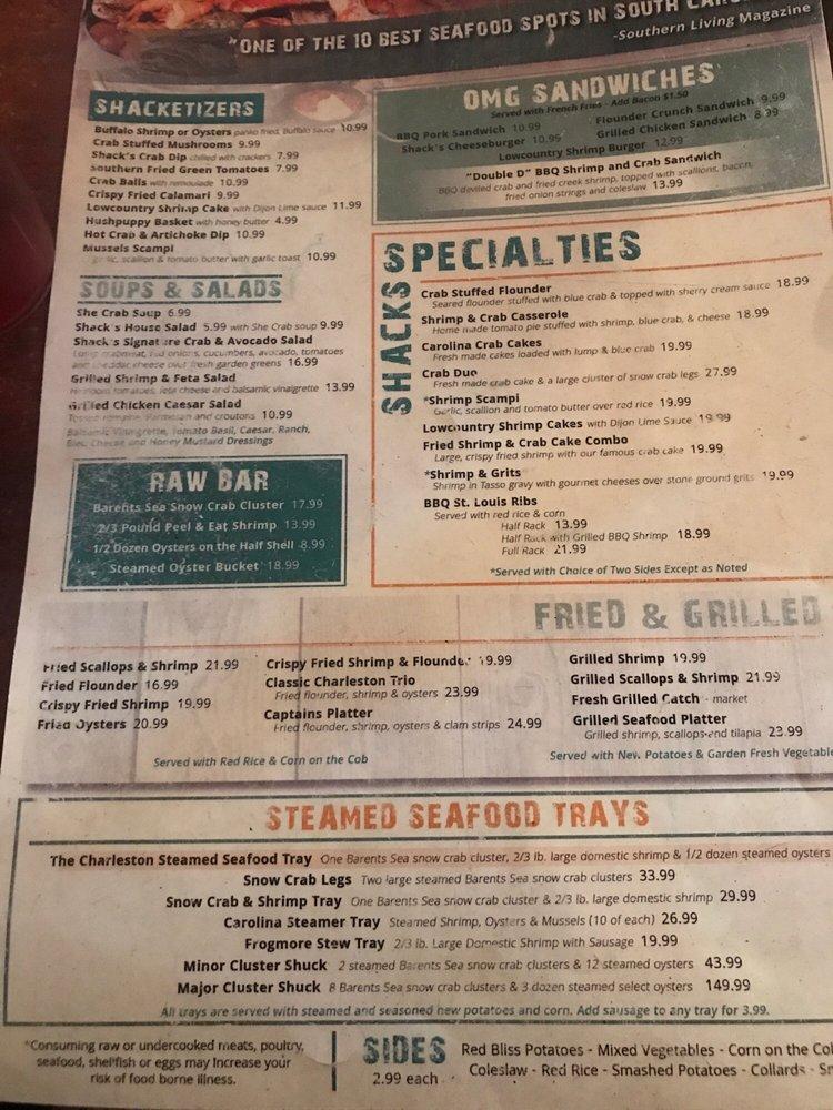 Menu at The Crab Shack BBQ, Folly Beach, 26 Center St