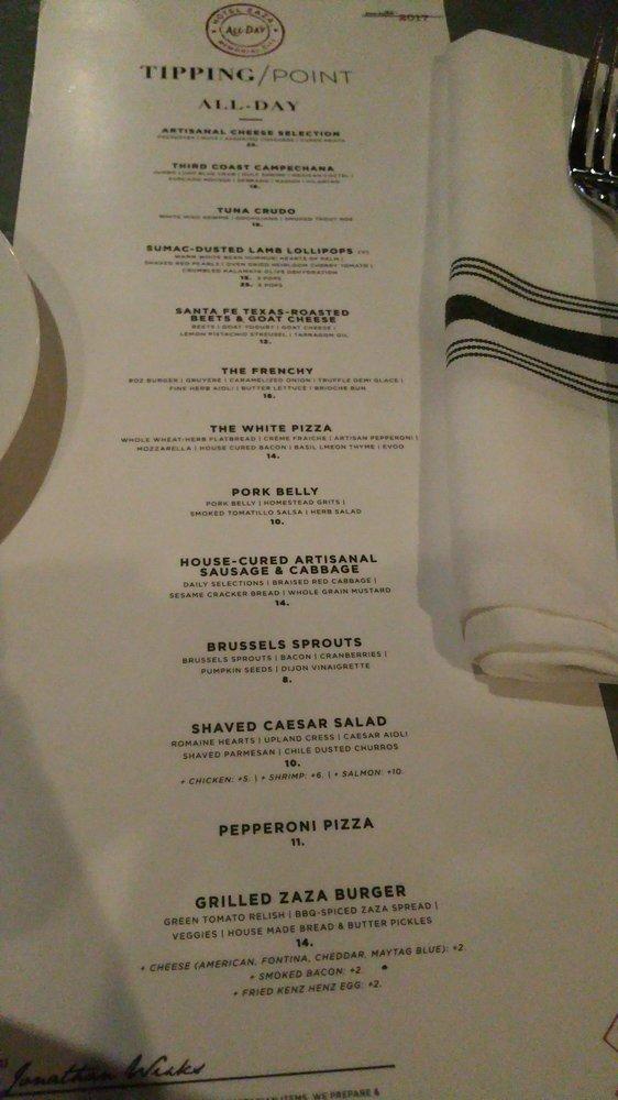 Menu at TIPPING POINT RESTAURANT AND TERRACE, Houston