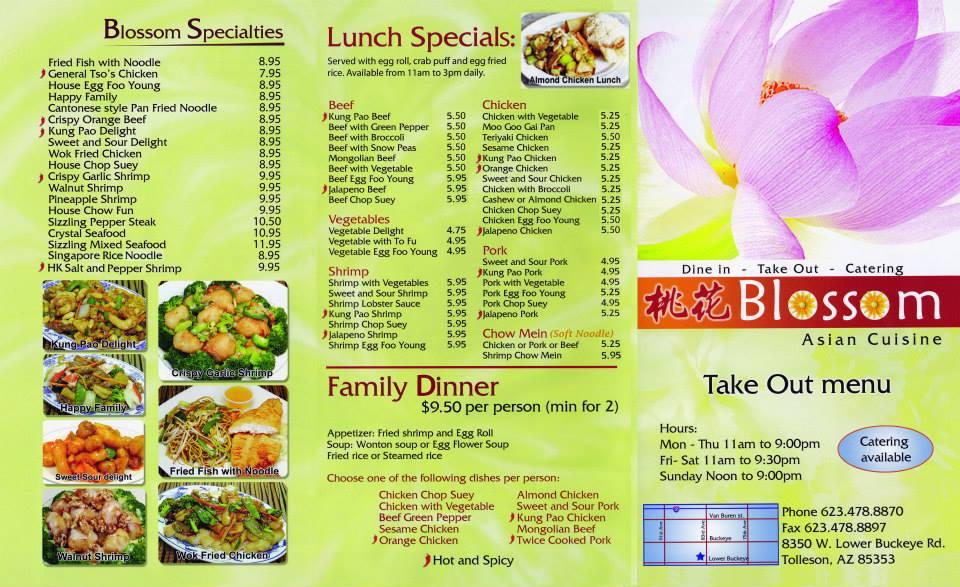 Menu at Blossom Asian Cuisine restaurant, Tolleson