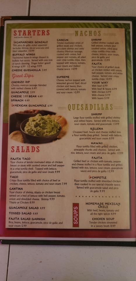 Menu at Cancun Mexican Restaurant & Cantina, Fenton