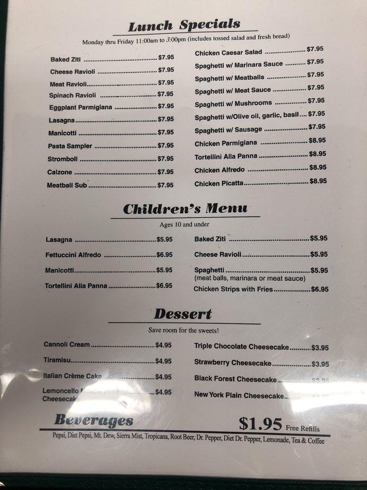 Menu at Francesco's pizzeria, Claremore