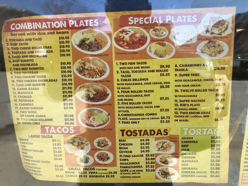 Menu at Jilbertito's Mexican Food restaurant, Glenwood Springs