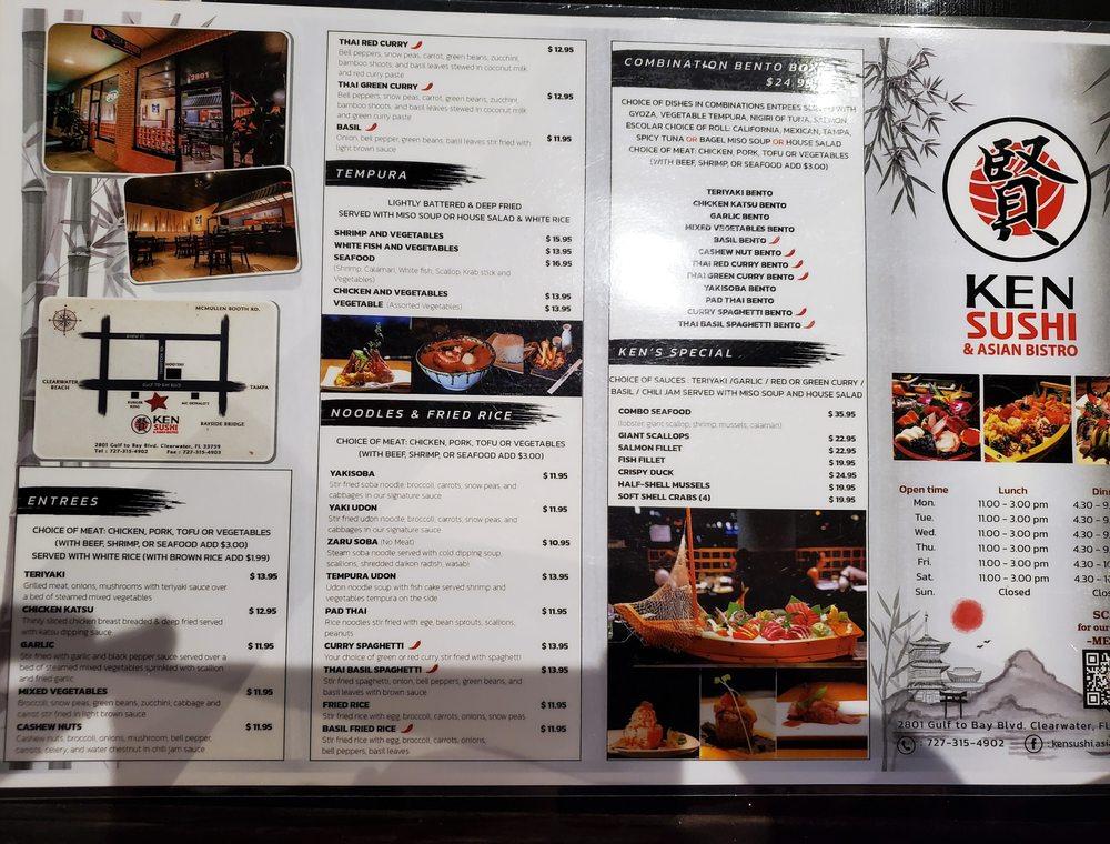 Menu at Ken Sushi & Asian Bistro restaurant, Clearwater, Gulf to Bay Blvd