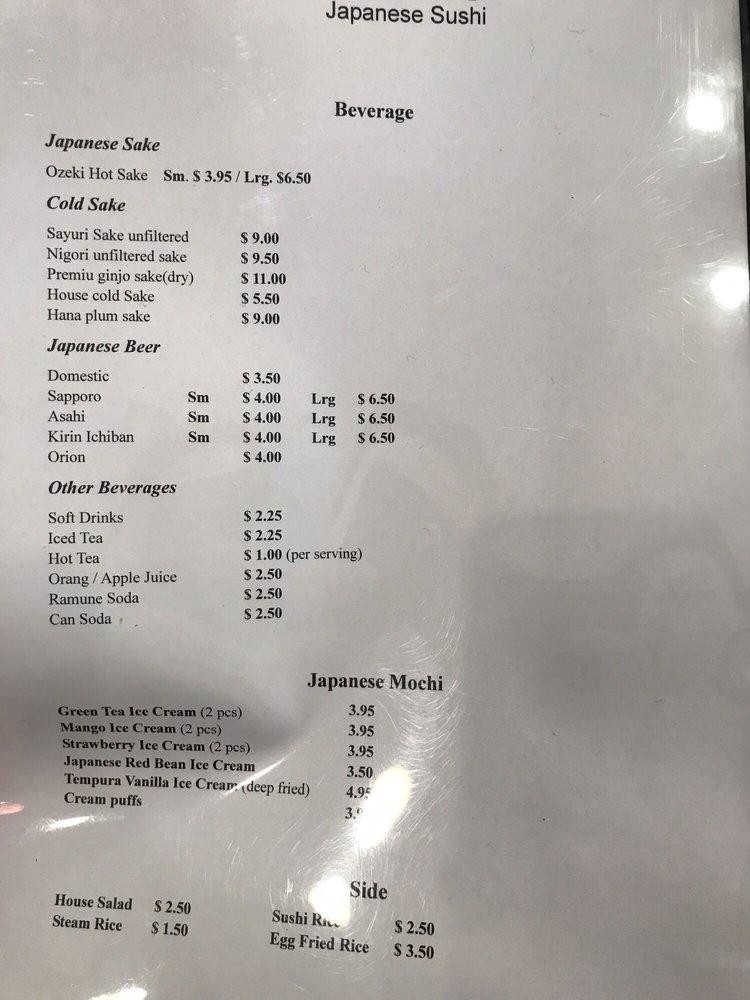 Menu at Kimono restaurant, Tracy
