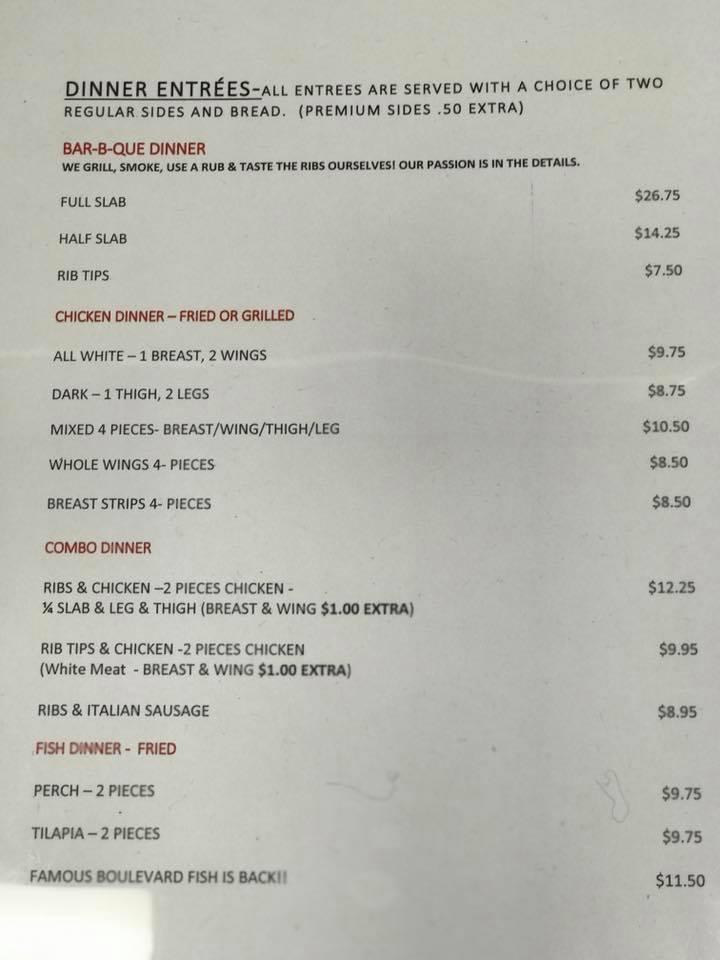 Menu at Martha's Boulevard Tavern BBQ, Youngstown