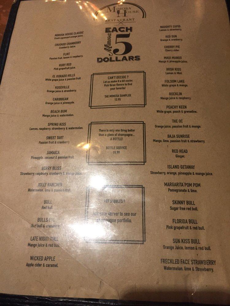 Menu at Mimosa House pub & bar, Sacramento