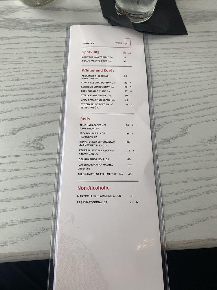 Menu at Redhawk restaurant, Twin Falls