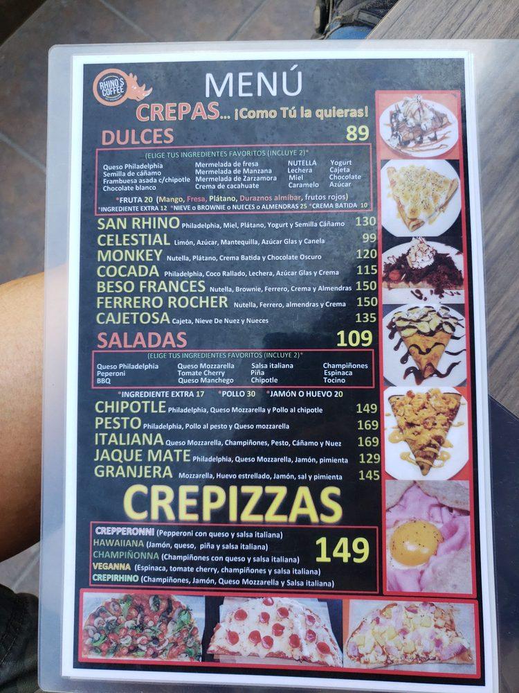 Menu at Rhino's Coffee restaurant, Ensenada