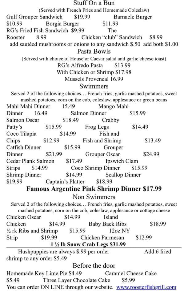 Menu at Roosterfish Grill pub & bar, Largo