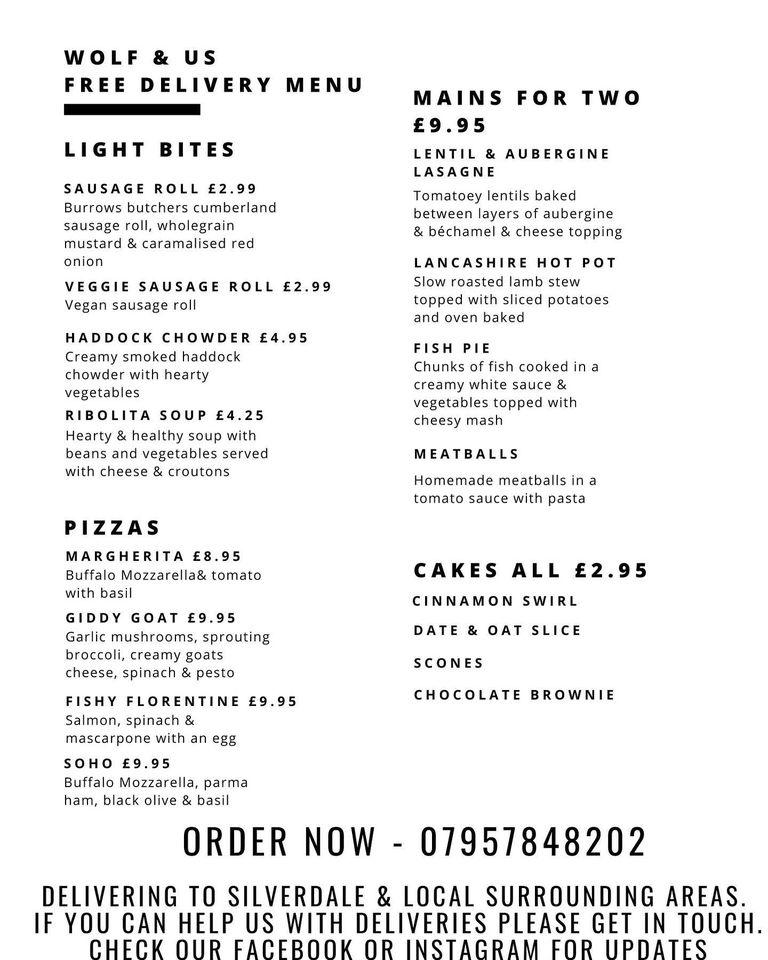 Menu at Wolf House Cafe Within Wolf House Gallery, Silverdale