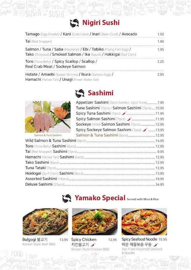 Menu at Yamako Japanese Restaurant, Surrey, 24 Ave #260
