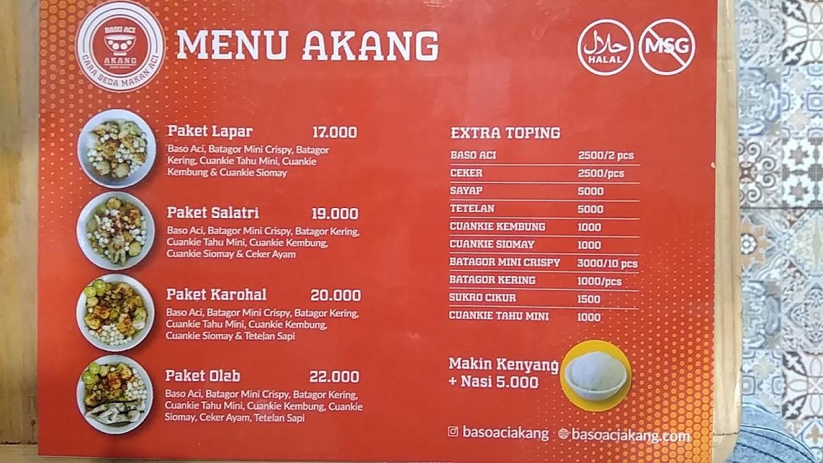 Menu at Baso Aci Akang Kelapa Gading restaurant, North Jakarta, BA2